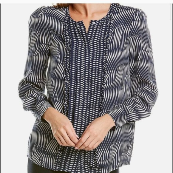 Reiss | Tops | Reiss Blue And White Long Sleeve Blouse | Poshmark